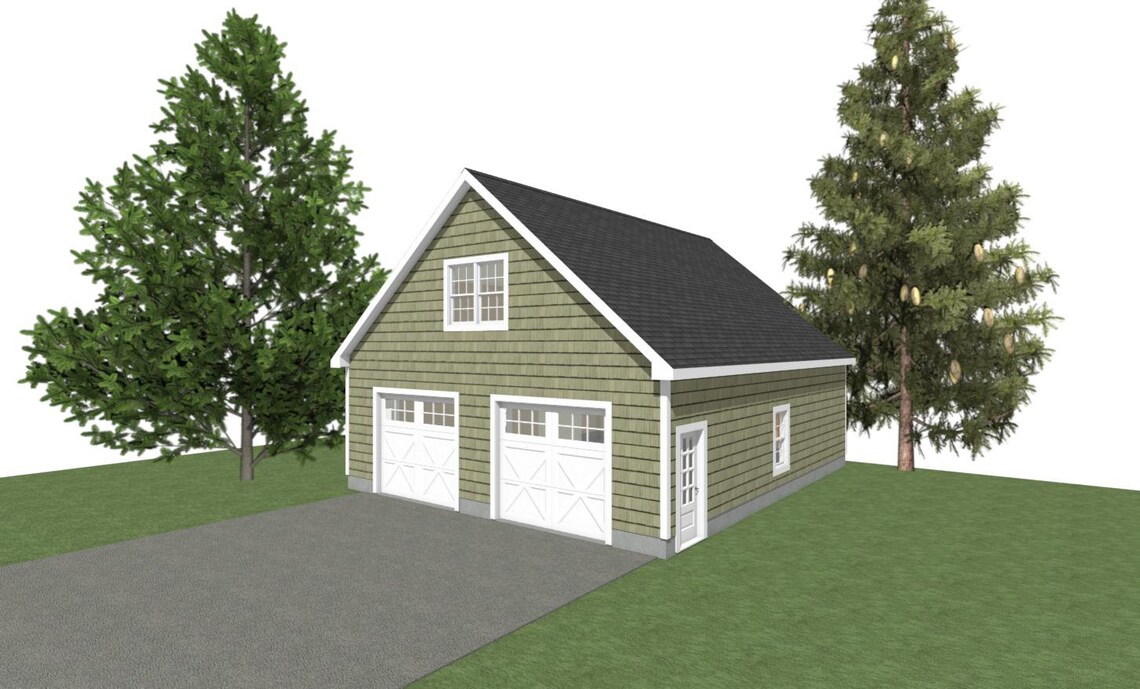 2 Car Garage Plans: 30 X 36, 10/12 Pitch, Storage Above (digital ...