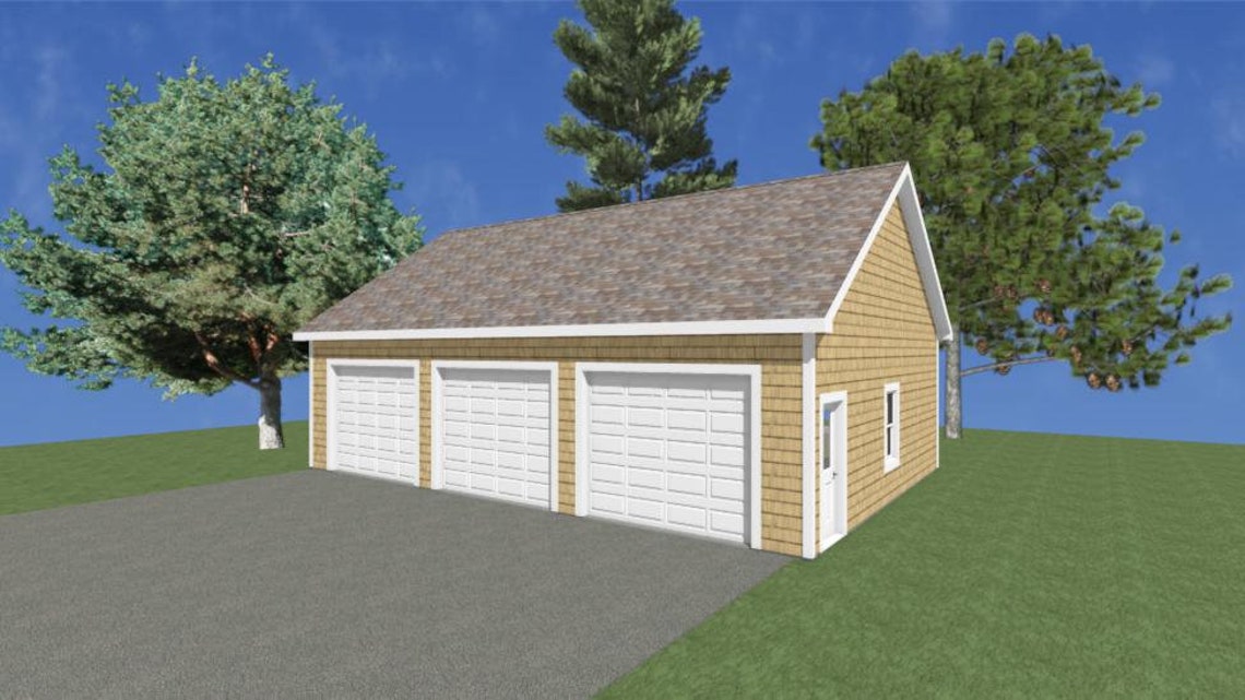 GARAGE PLANS : 40 X 28 3 Car Garage Plans 10' Wall 6/12 and 8/12 Pitch ...