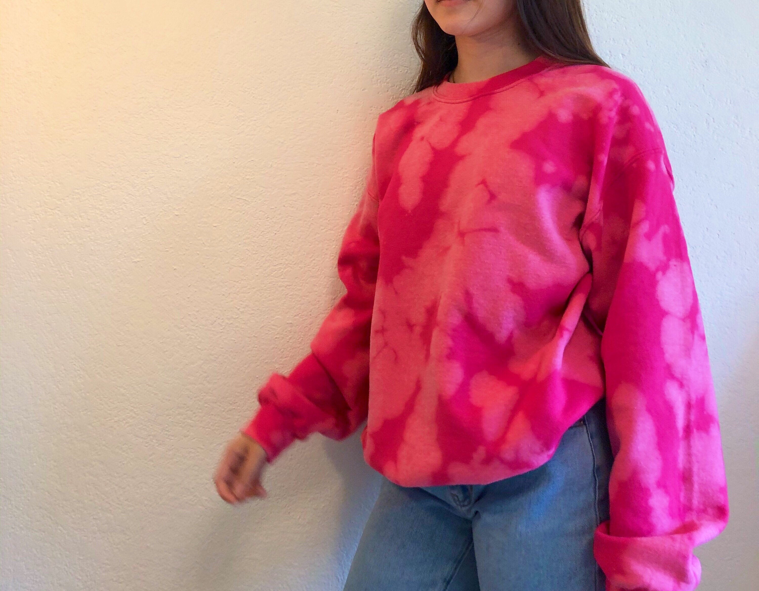 Pink Bleach Tie Dyed Crew Neck Sweatshirt/pullover - Etsy