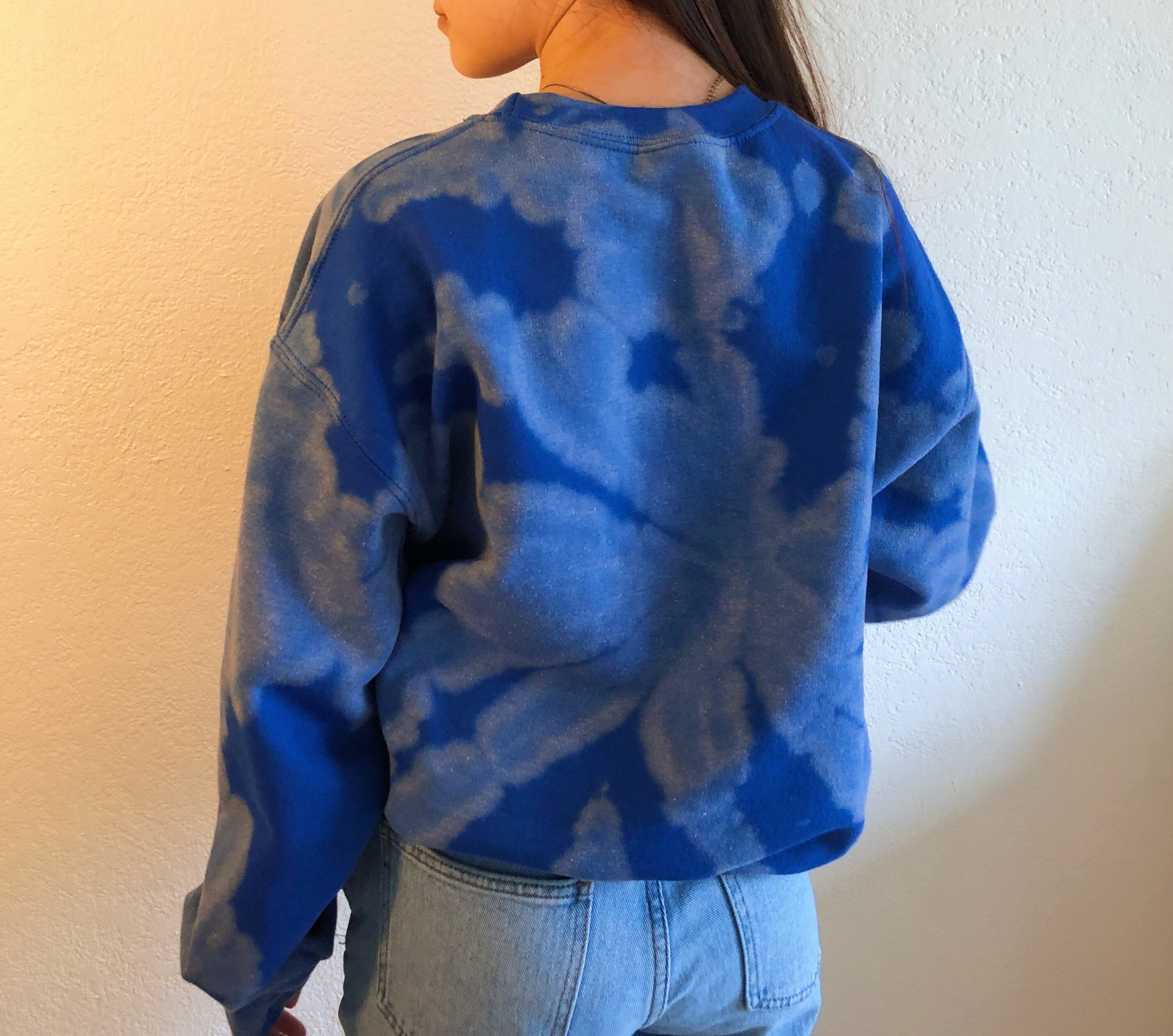 Blue Bleach Dyed Crew Neck Sweatshirt/pullover - Etsy