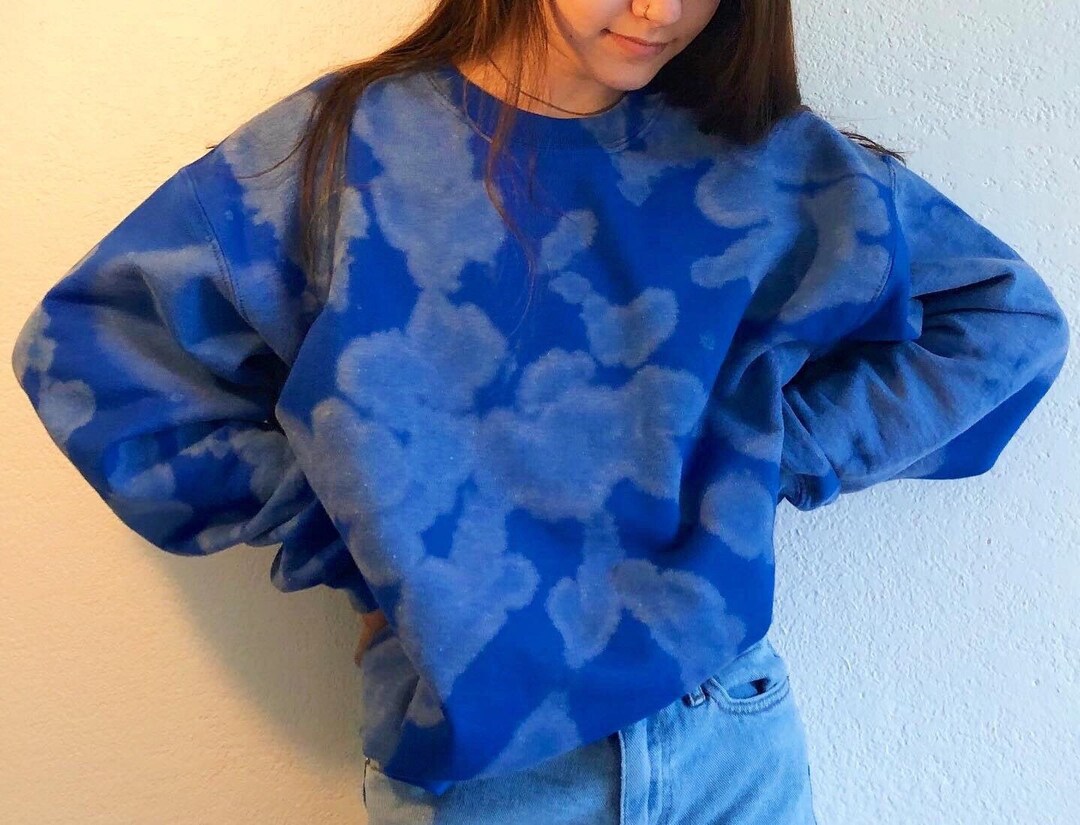 Blue Bleach Dyed Crew Neck Sweatshirt/pullover - Etsy