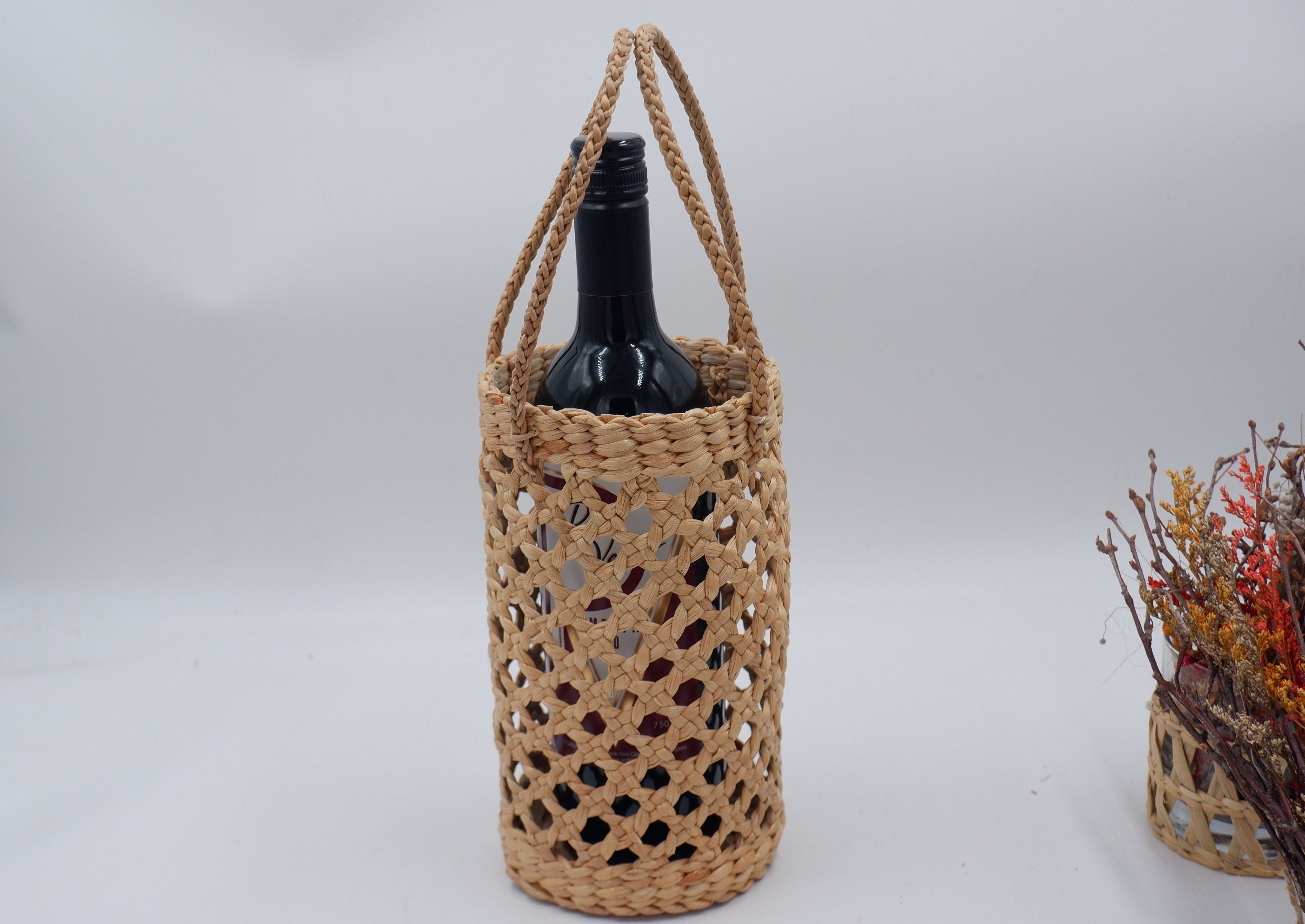 Wine Holder With Handle Wine Holder Woven Bag Water Bottle - Etsy