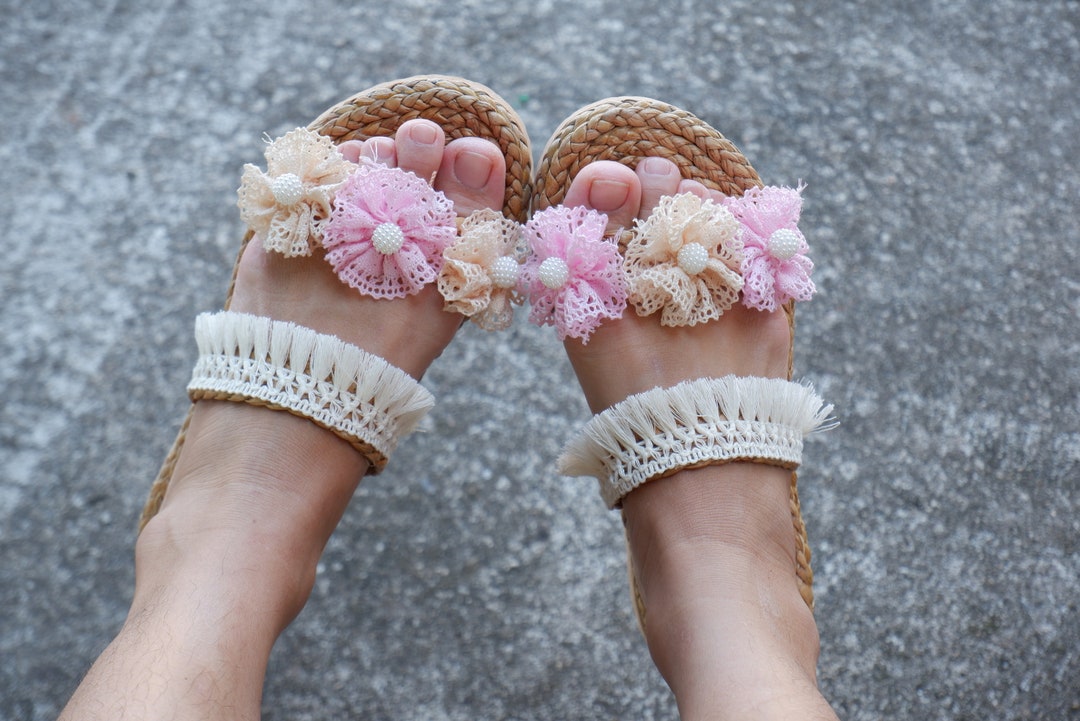 Bridal Sandal, Beach Wedding Sandals, Sandal With Flowers, White ...