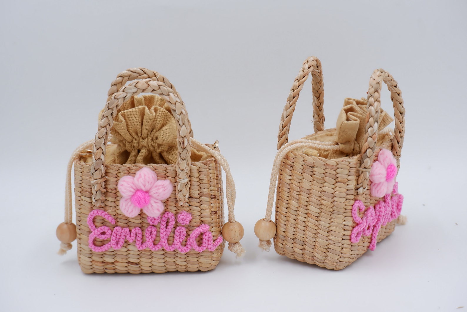 Personalized Straw Purse: Pink Flower Girl Bag, Kids Birthday Gift - Etsy