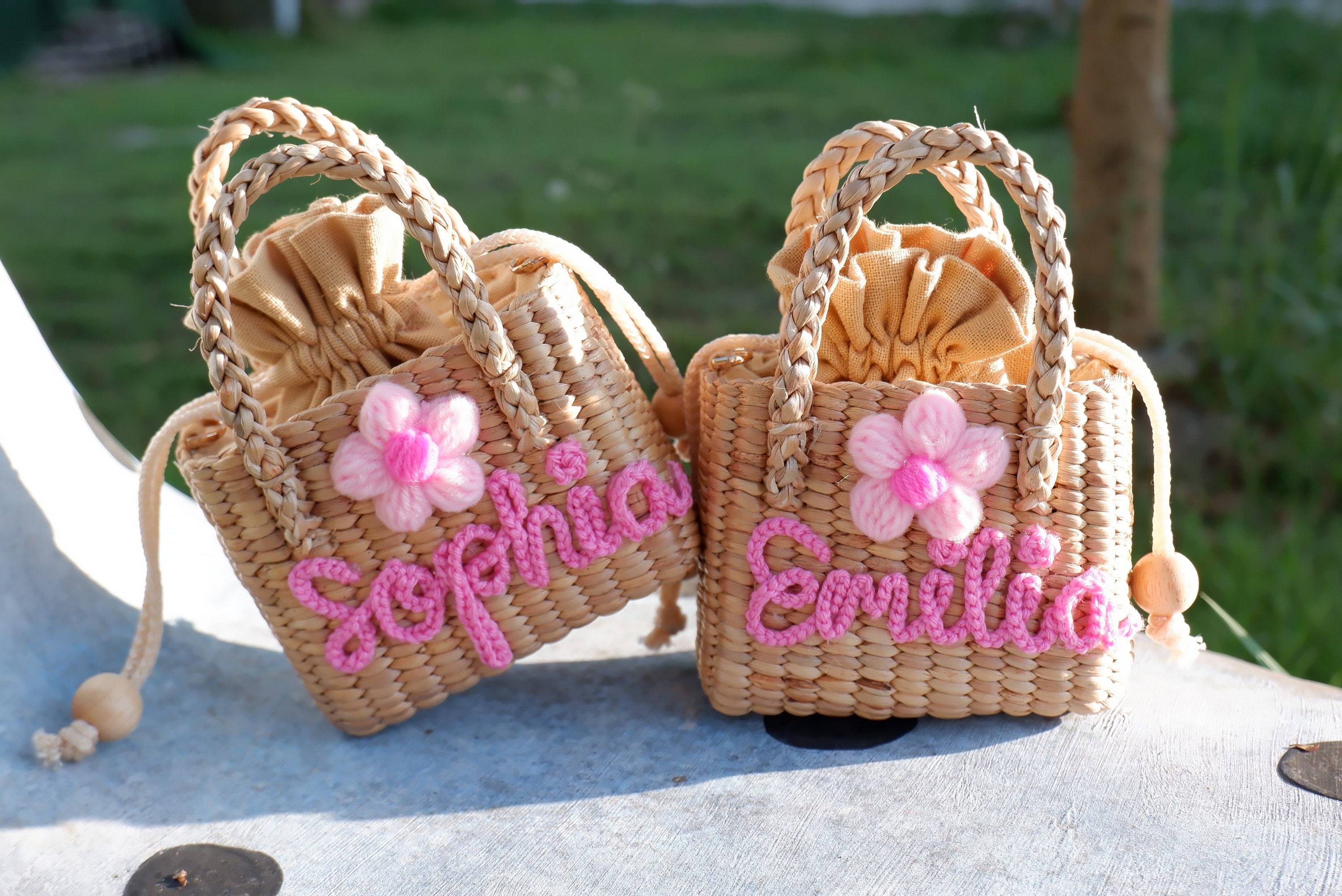 Personalized Straw Purse: Pink Flower Girl Gift, Kids Bag - Etsy
