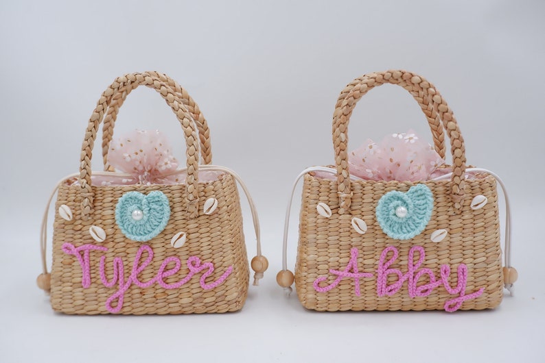 Personalized Straw Purse for Girls: Pink Kids Bag With Shell - Etsy