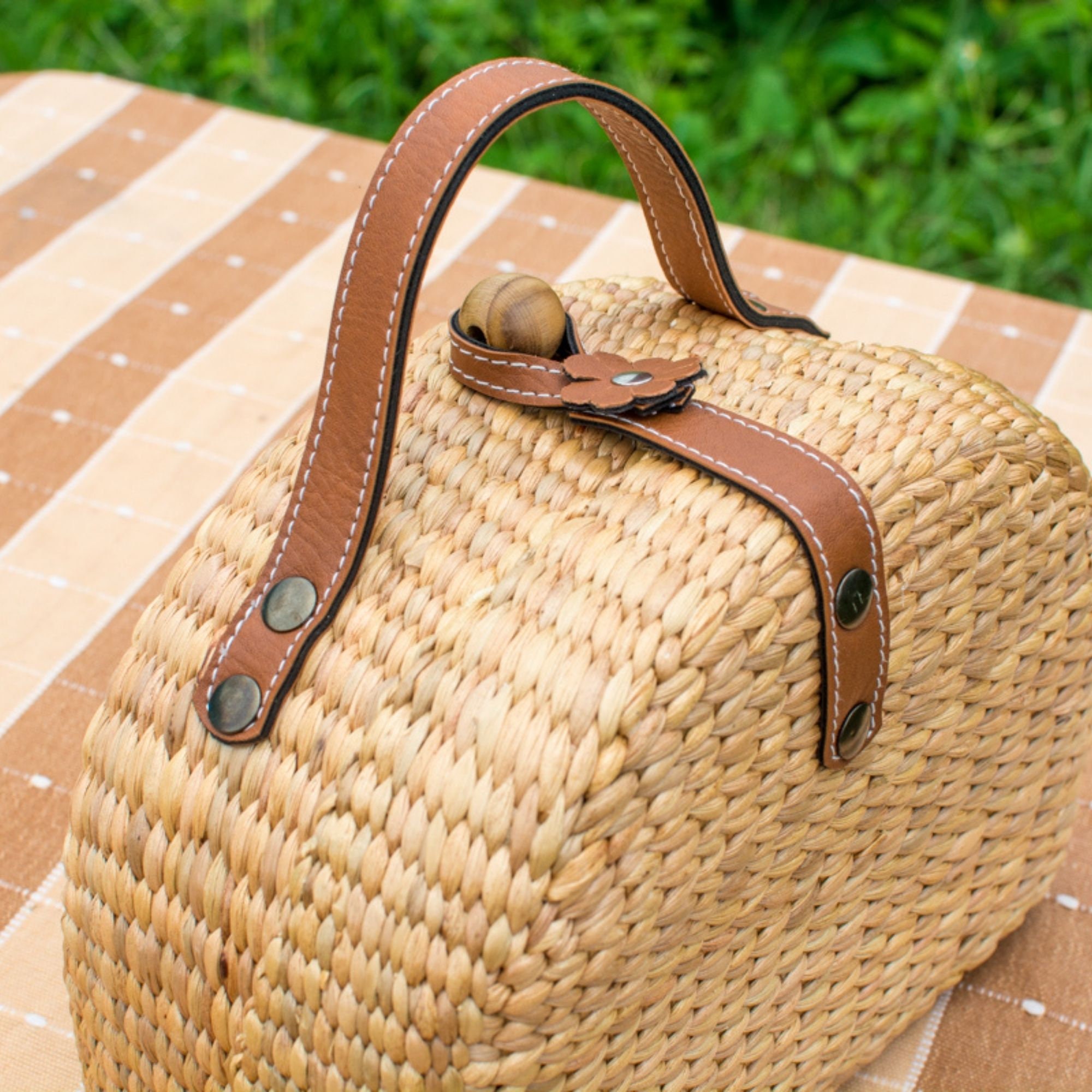 Straw Bag Monogram Leather Handle Seagrass Bag Straw Beach - Etsy
