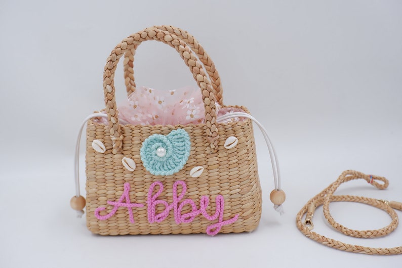 Personalized Straw Purse for Girls: Pink Kids Bag With Shell - Etsy
