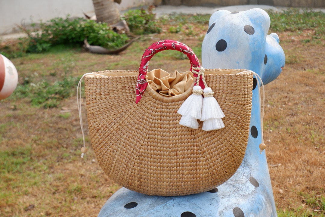 Large Straw Handbag With Drawstring, Large Straw Tote, Large Beach Bag ...