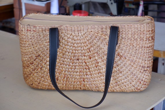 Straw and Leather Handbags Straw Tote Bag Woven Tote Bag | Etsy