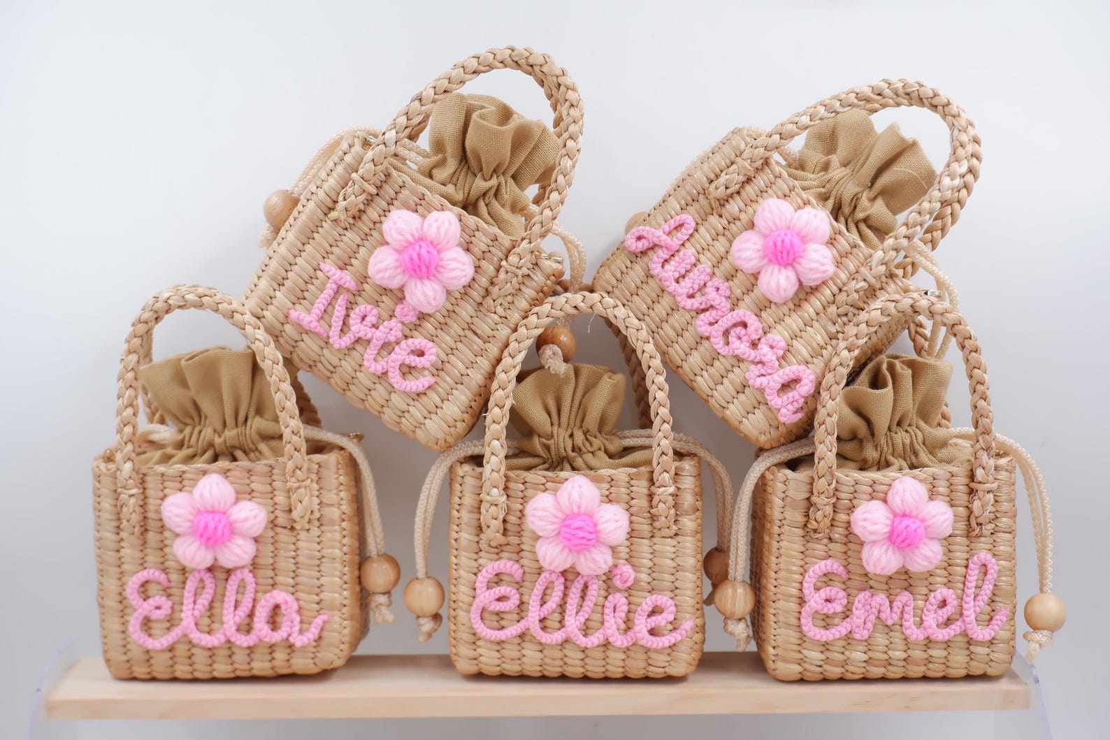 Personalized Straw Purse: Pink Flower Girl Bag, Kids Birthday Gift - Etsy