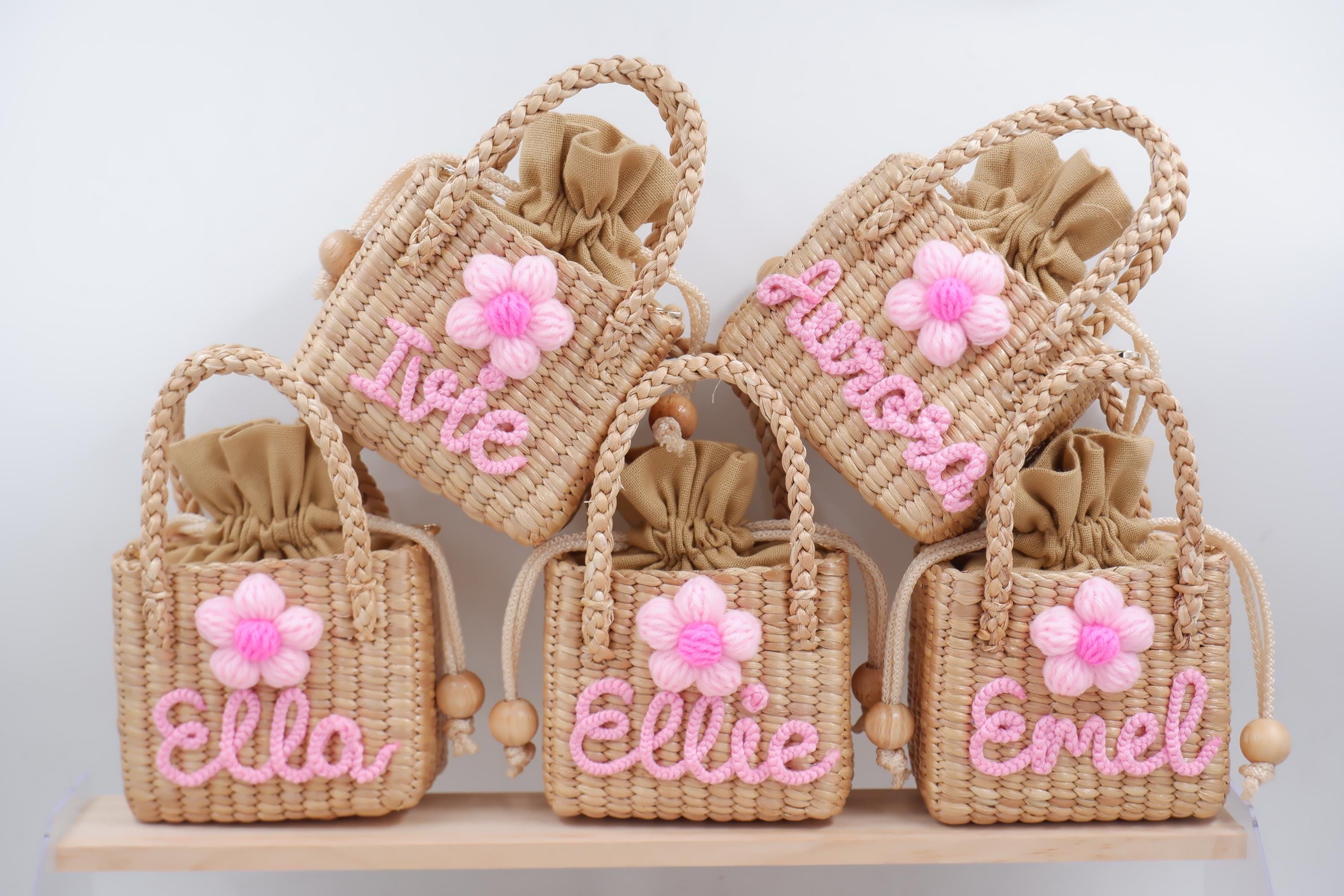 Personalized Straw Purse: Pink Flower Girl Bag, Kids Birthday Gift - Etsy