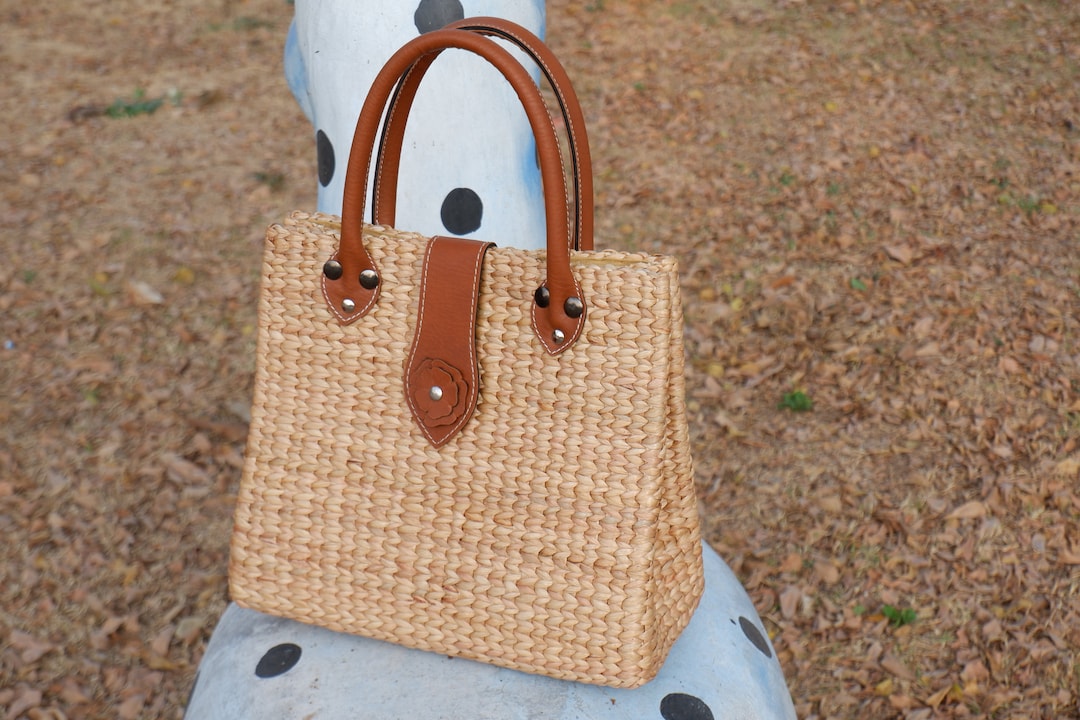 Straw Bag With Leather Handle, Seagrass Bag, Summer Bag, Woven Straw ...
