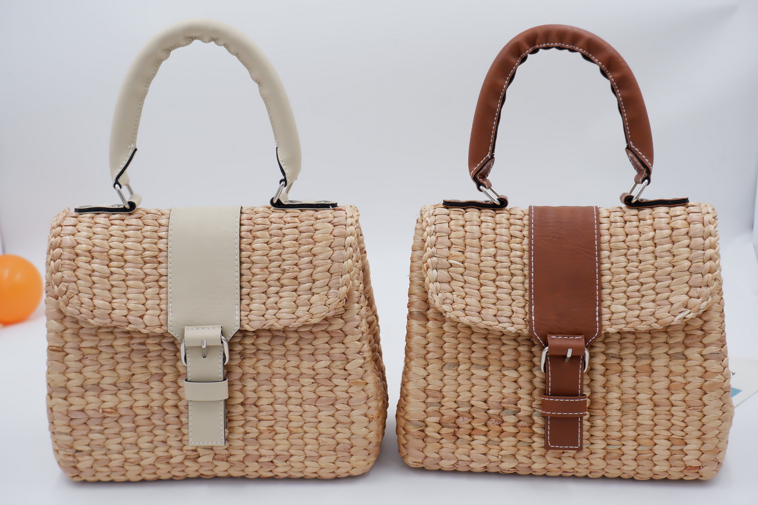Straw Bag With Natural Leather Handle, Straw Bag, Summer Bag, Woven ...