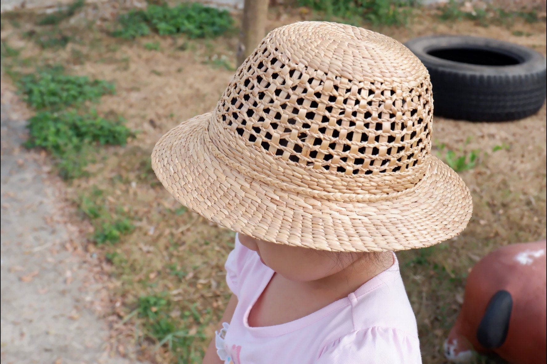 Girls' Straw Sun Hat: Natural Water Hyacinth, Beach Travel Hat - Etsy