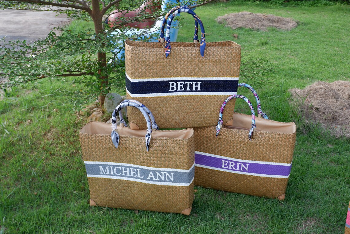 Monogram Straw Beach Bag: Personalized Bachelorette Party Gift - Etsy