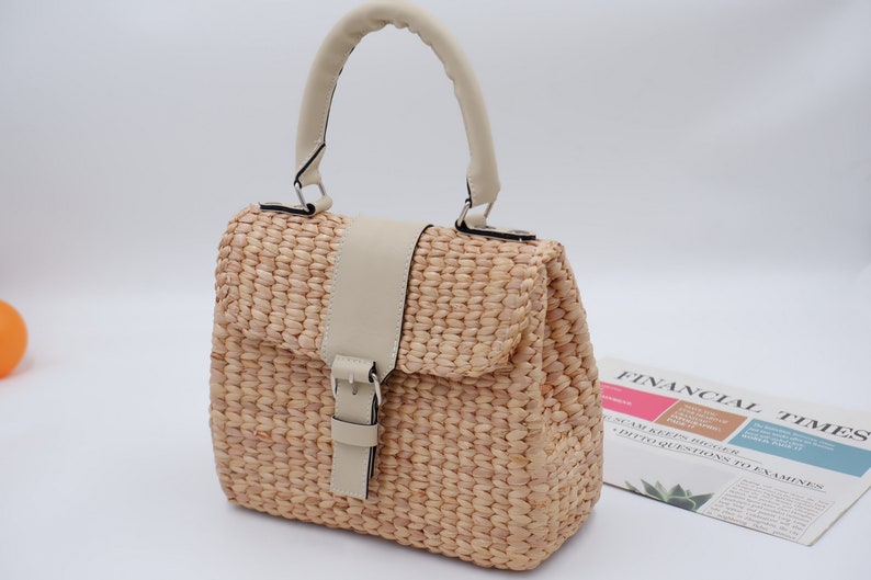 Straw Bag With Natural Leather Handle Straw Bag Summer Bag | Etsy