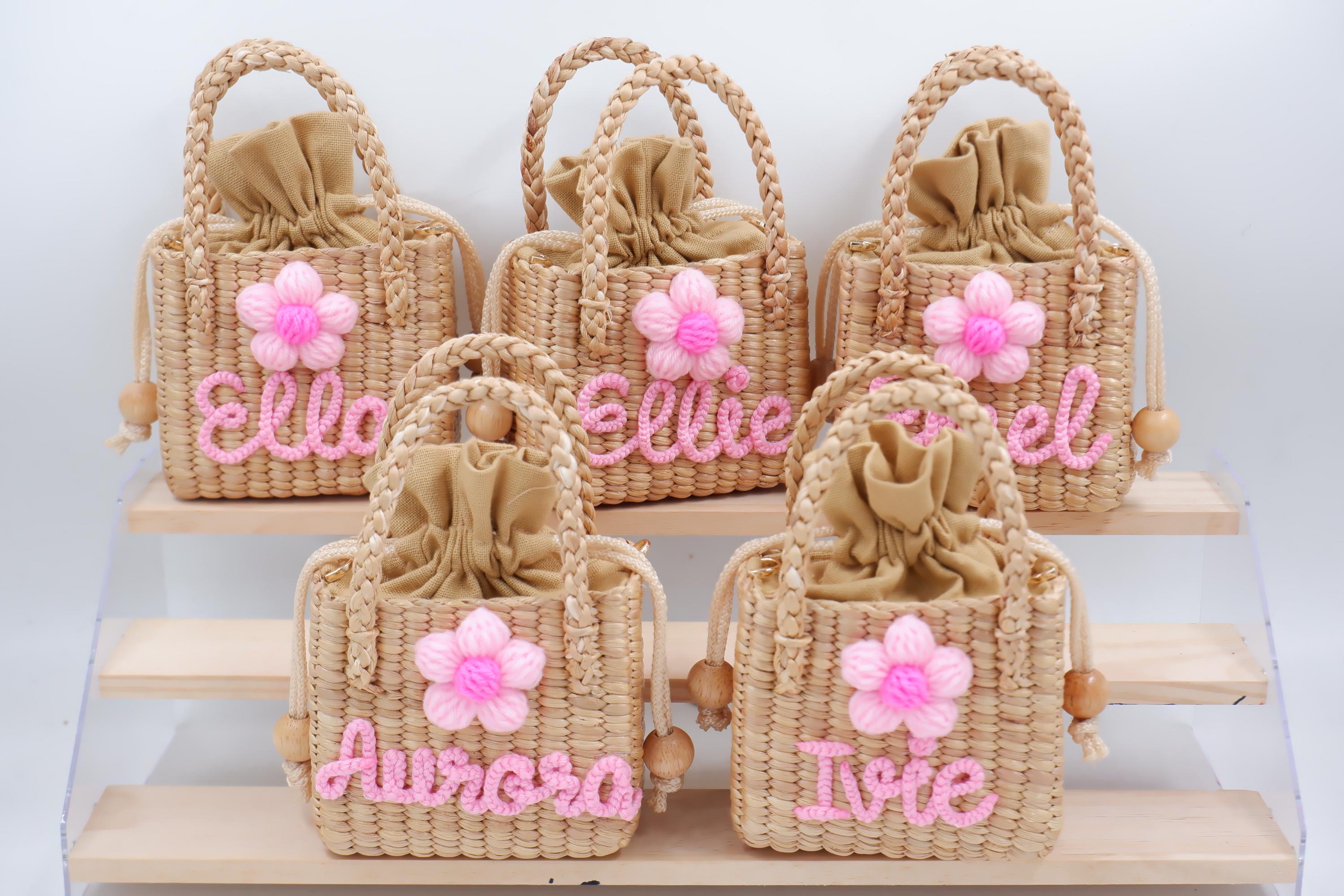 Personalized Straw Purse: Pink Flower Girl Bag, Kids Birthday Gift - Etsy