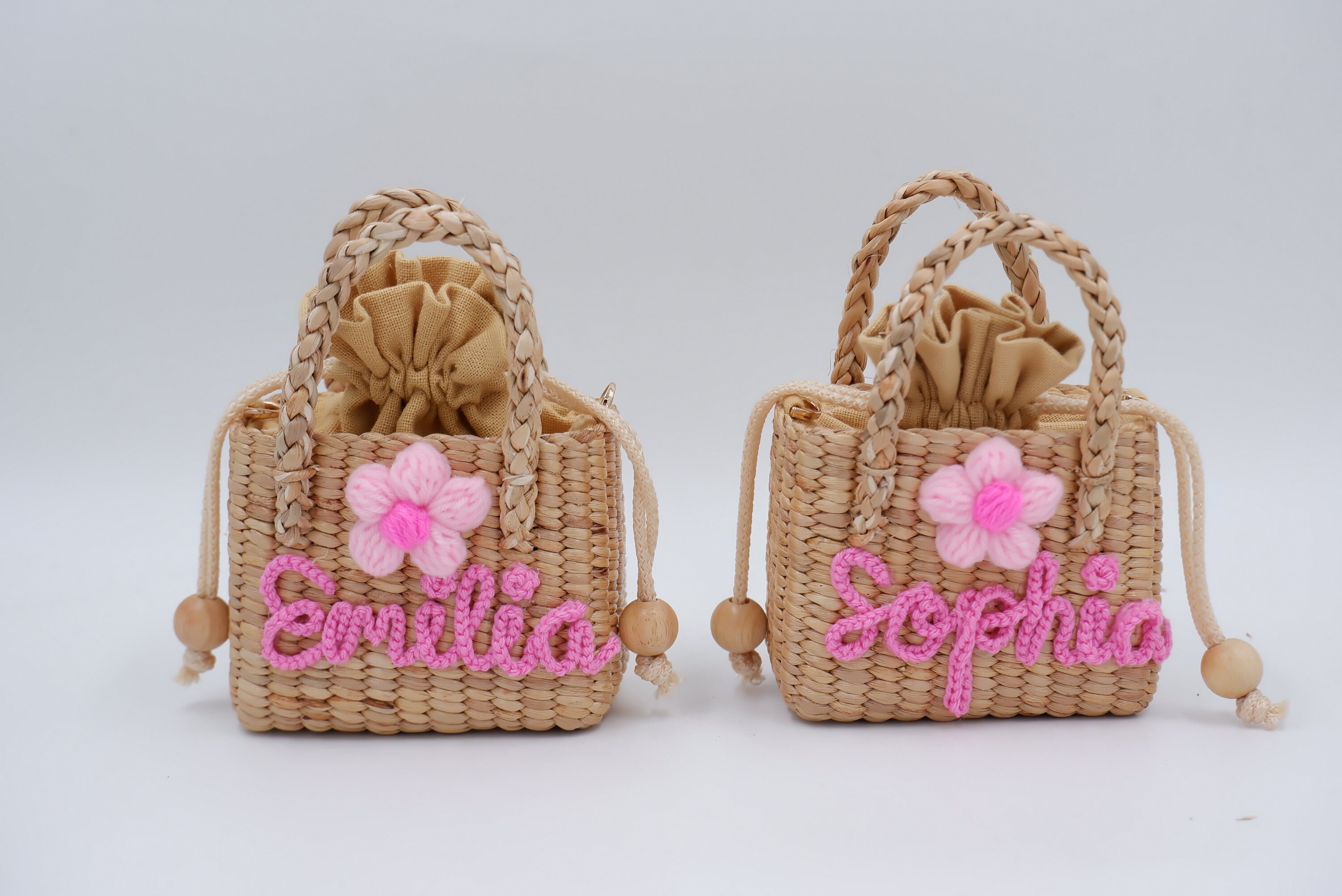 Personalized Straw Purse: Pink Flower Girl Bag, Kids Birthday Gift - Etsy