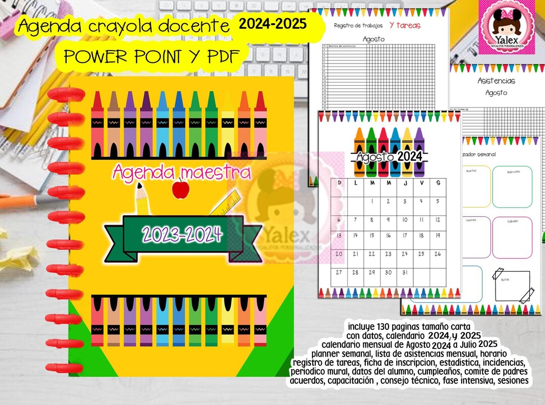Teacher Teaching Agenda 2024-2025 Crayola Power Point Editable and ...