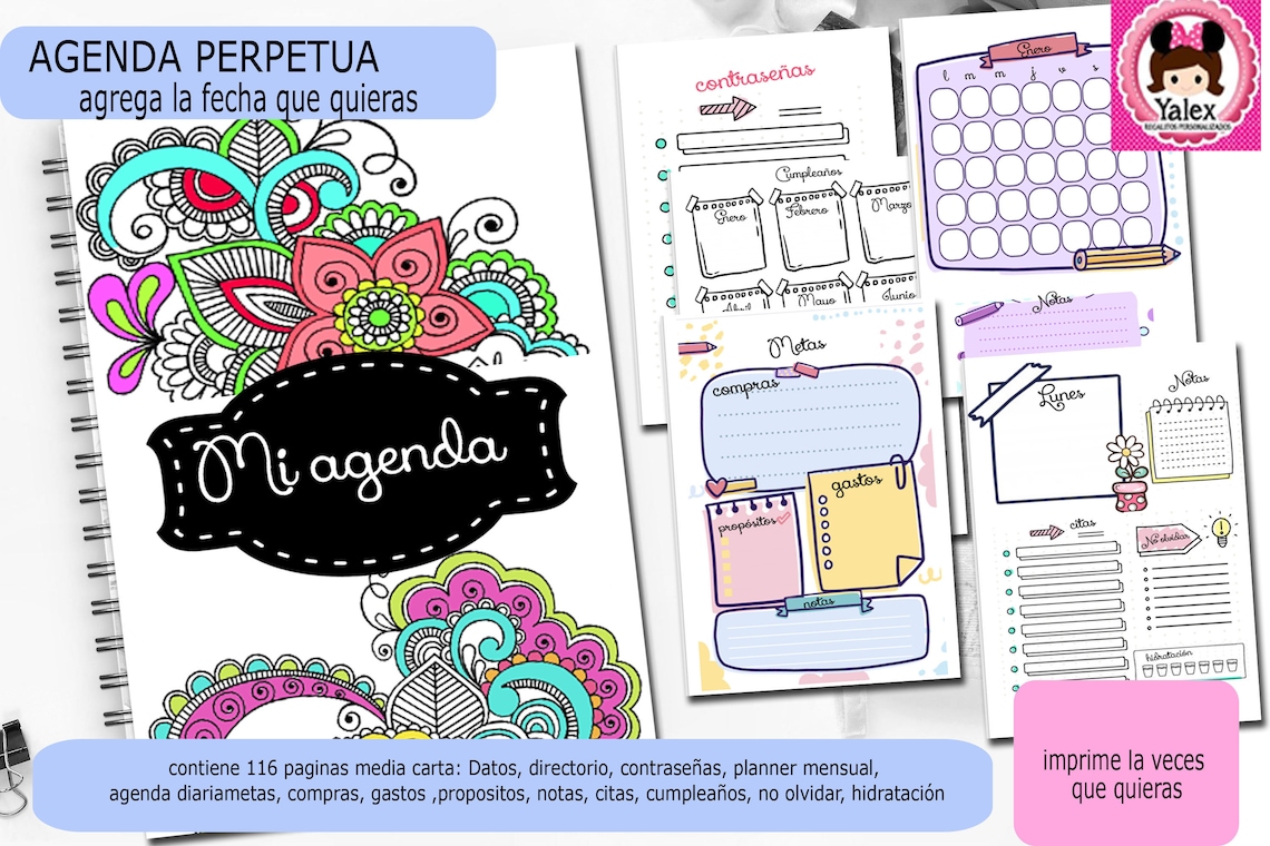 Agenda Perpetua mandalas Imprimible Agenda sin fechas Formato | Etsy