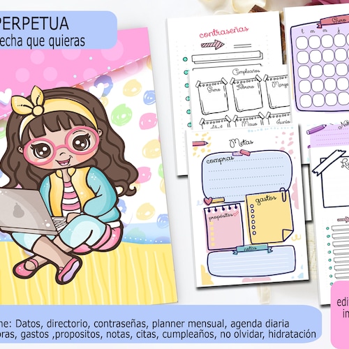 Agenda Perpetua Imprimible Agenda Sin Fechas Formato Media - Etsy
