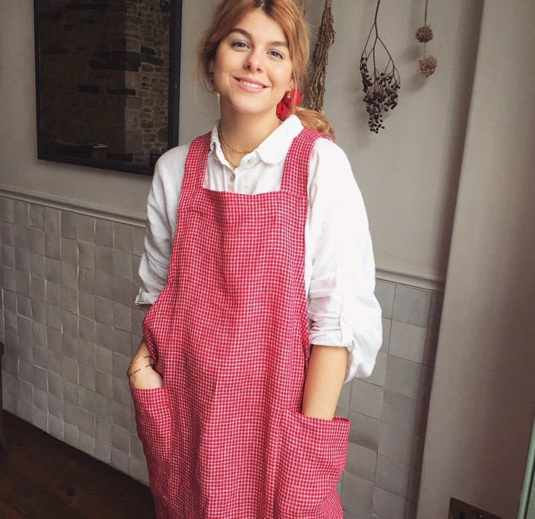 Japanese Apron Linen Aprons Linen Smock Washed Linen Summer Pinafore ...