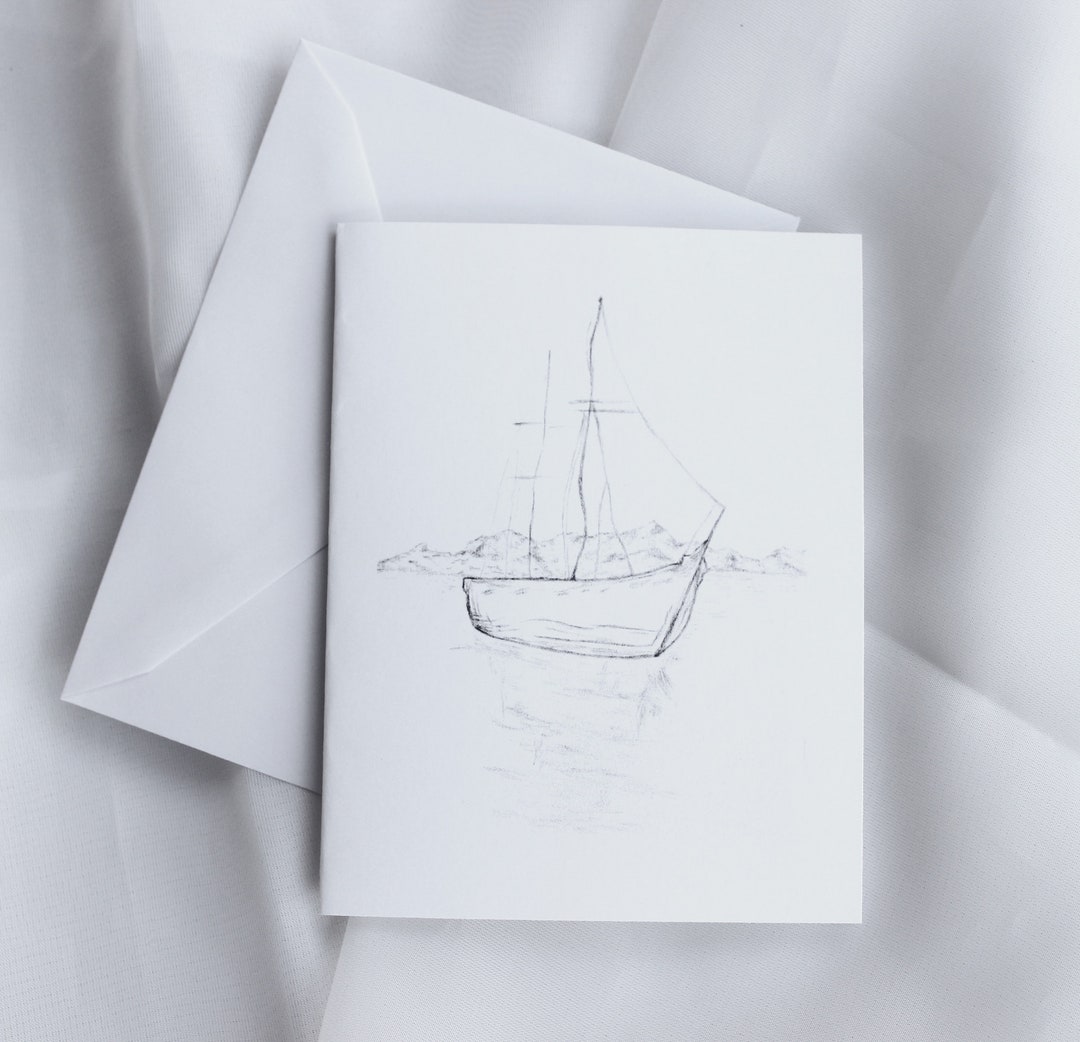 Island Sailboat Note Cards – Graphite Sketch, Set of 6 - Etsy