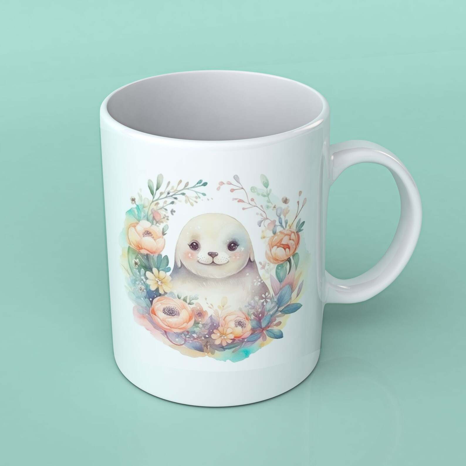 Dreamy Watercolour Cute Happy Chibi Seal With Flowery - Etsy