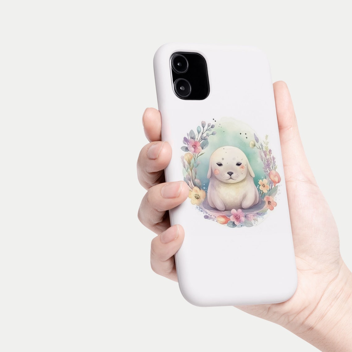 Dreamy Watercolour Cute Happy Chibi Seal With Flowery - Etsy