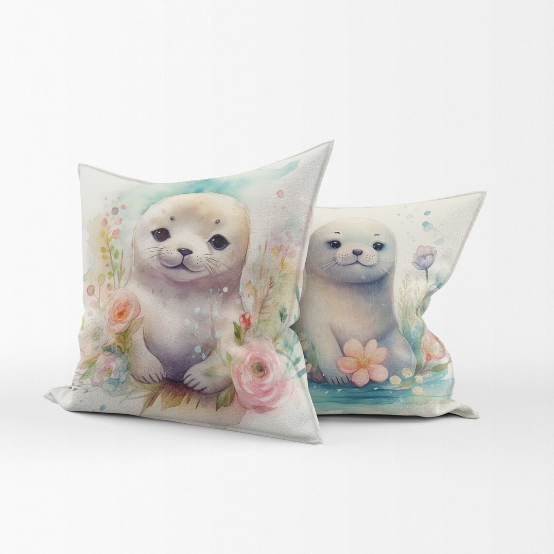 Dreamy Watercolour Cute Happy Chibi Seal With Flowery - Etsy