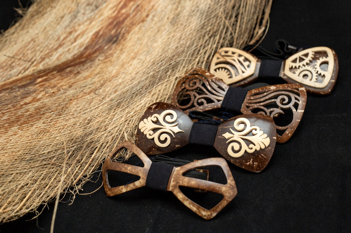 Handmade Coconut Shell Bow Tie, Wooden Bow Tie, Black Walnut, Wedding ...