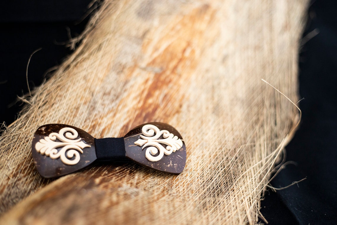 Handmade Coconut Shell Bow Tie, Wooden Bow Tie, Black Walnut, Wedding ...