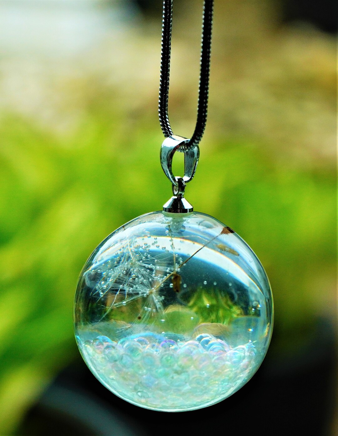Fairy Iridescent Bubble Orb Necklace, Sphere Crystal Clear Pendant ...