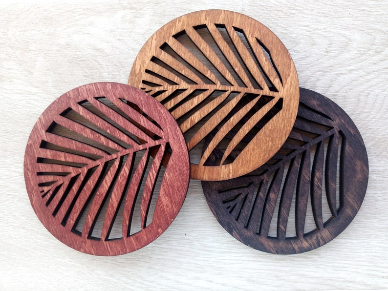Wooden Coaster Set Palm Leaf Wooden Plant Coaster Home Decor Cute ...