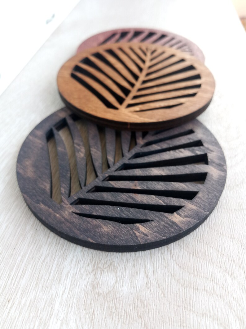 Wooden Coaster Set Palm Leaf Wooden Plant Coaster Home Decor Cute ...