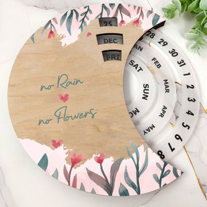 Perpetual Wall Calendar Wood Round Perpetual Calendar With Flowers ...