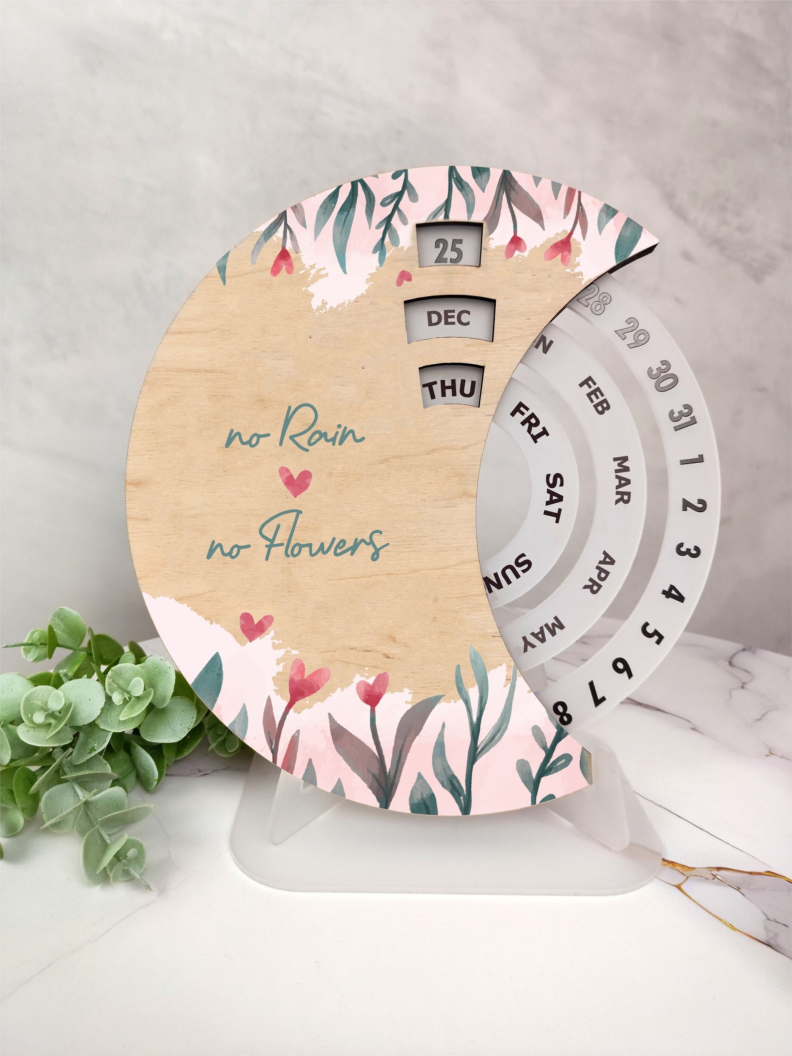 Perpetual Wall Calendar Wood Round Perpetual Calendar With Flowers ...