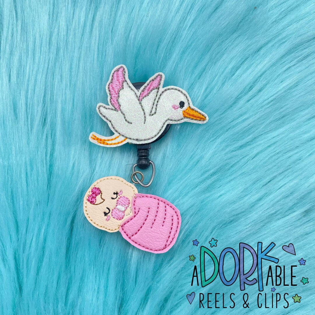 Set of 10 Stork Pink Baby Badge Reel, ID Badge, Badge Holder, Nurse ...