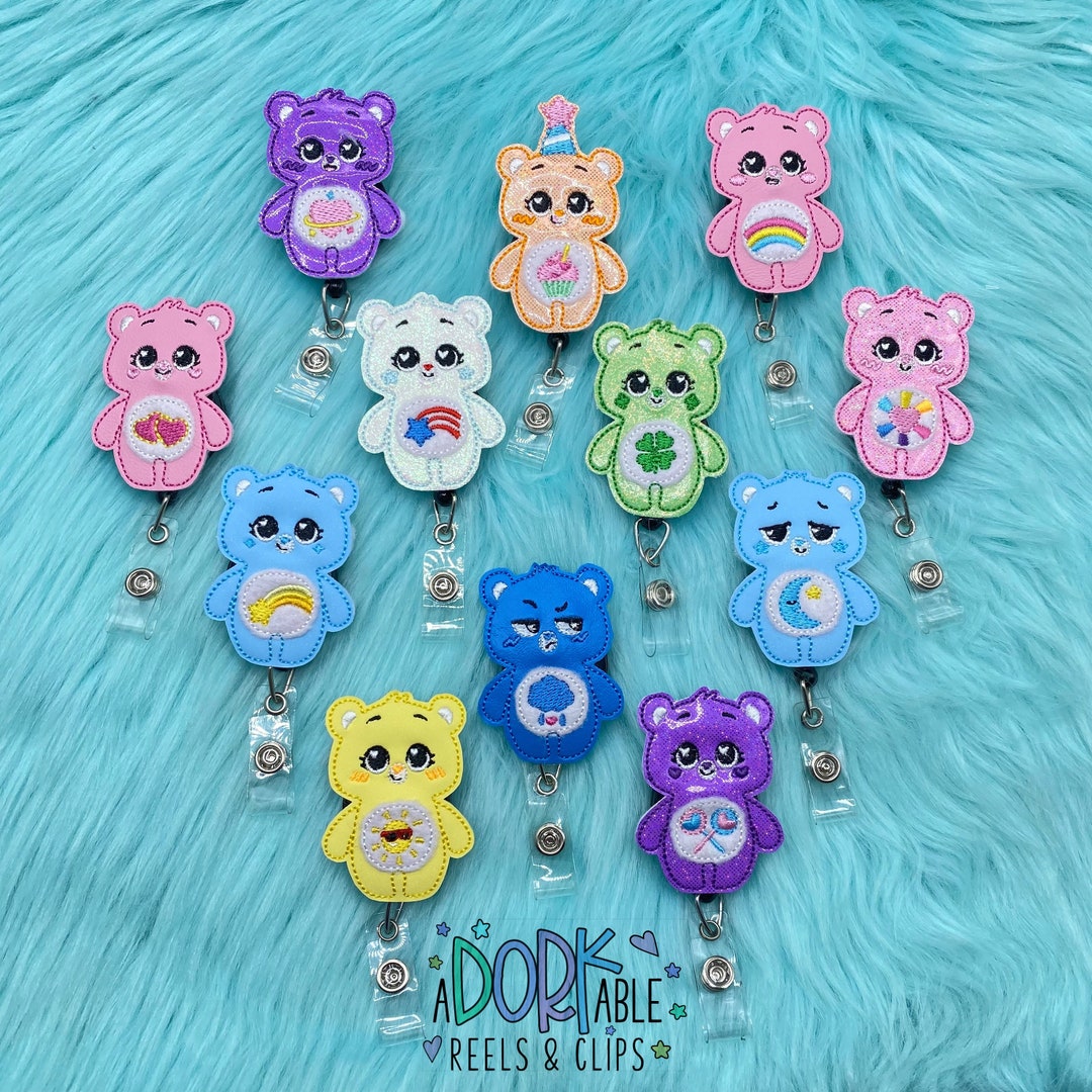 Caring Bear Badge Reel, Embroidered Felt ID Holder - Etsy