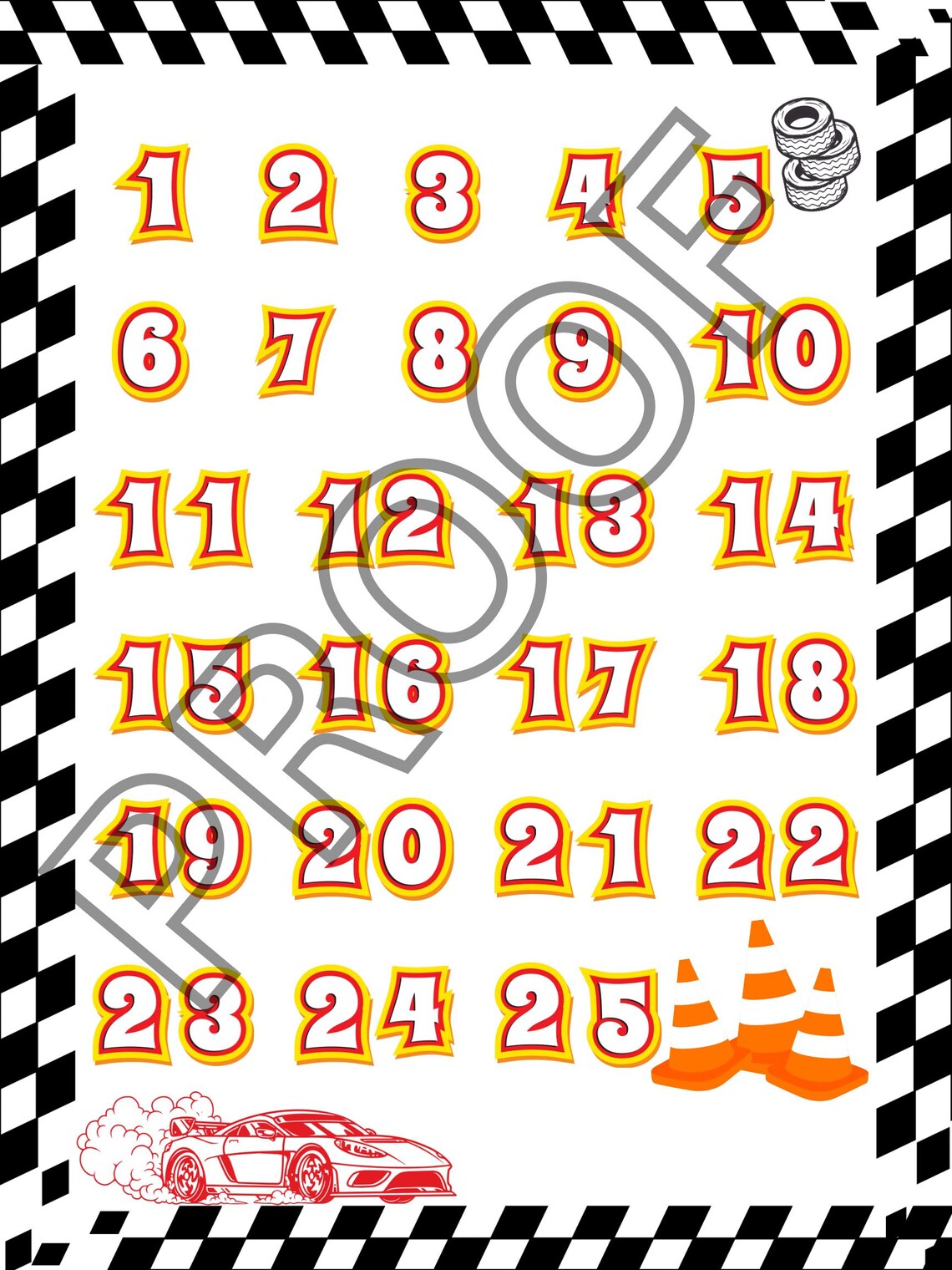 Race Car Alphabet Print: Checkered Flag ABC Chart (PDF Download) - Etsy