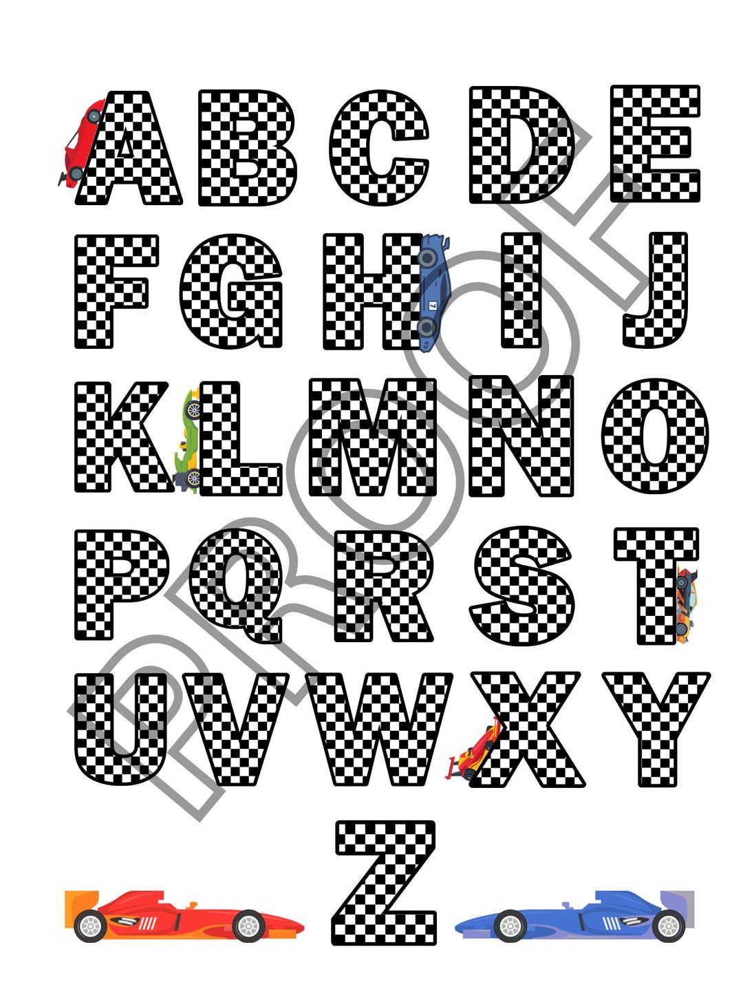 Race Car Alphabet and Numbers Printable | ABC Chart for Kids ...