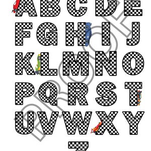 Race Car Alphabet Print: Checkered Flag ABC Chart (PDF Download) - Etsy