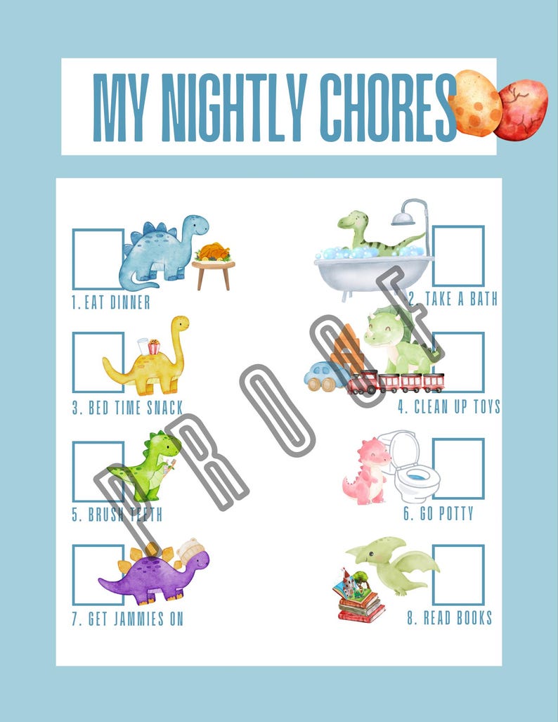 Dinosaur Chore Chart Printable for Kids | Morning & Night Routine Chart ...