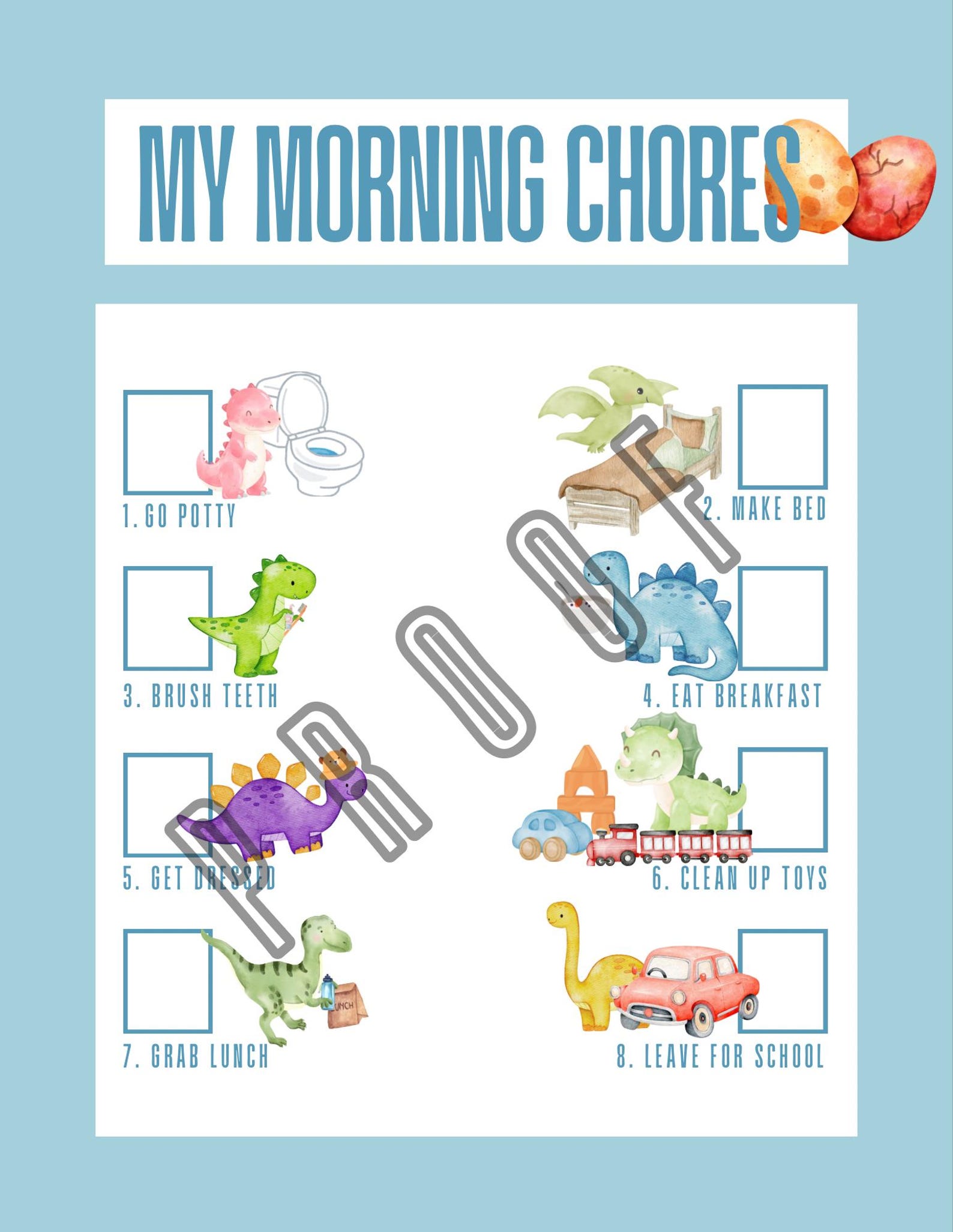 Dinosaur Chore Chart Printable for Kids | Morning & Night Routine Chart ...