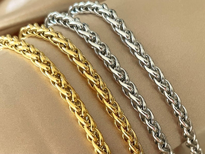 Braided Wheat Chain Strap Stainless Steel 6mm Width 18k Gold - Etsy