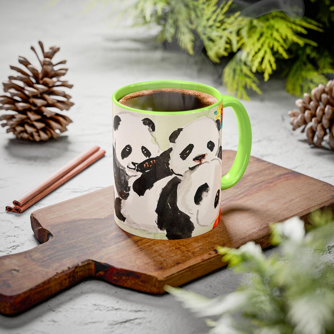 Pandas in the Garden Mug, Cute Watercolor Design, Choose From 12 Colors ...