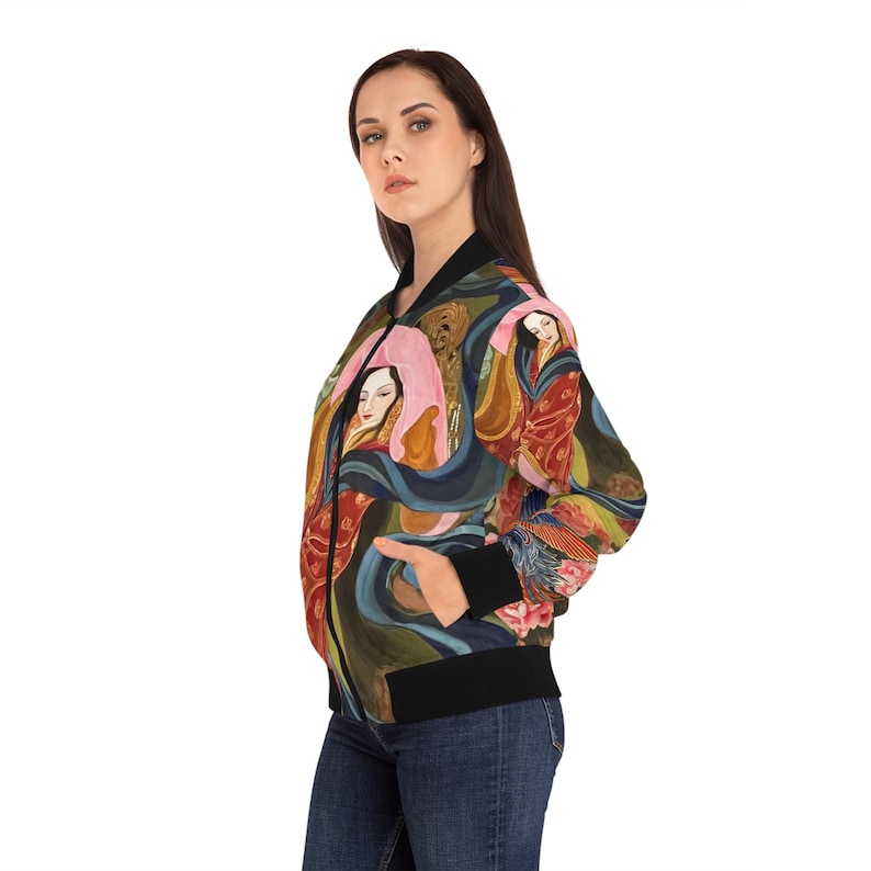 Watercolor Chinese Empress Women's Bomber Jacket, Trendy Floral Fashion ...