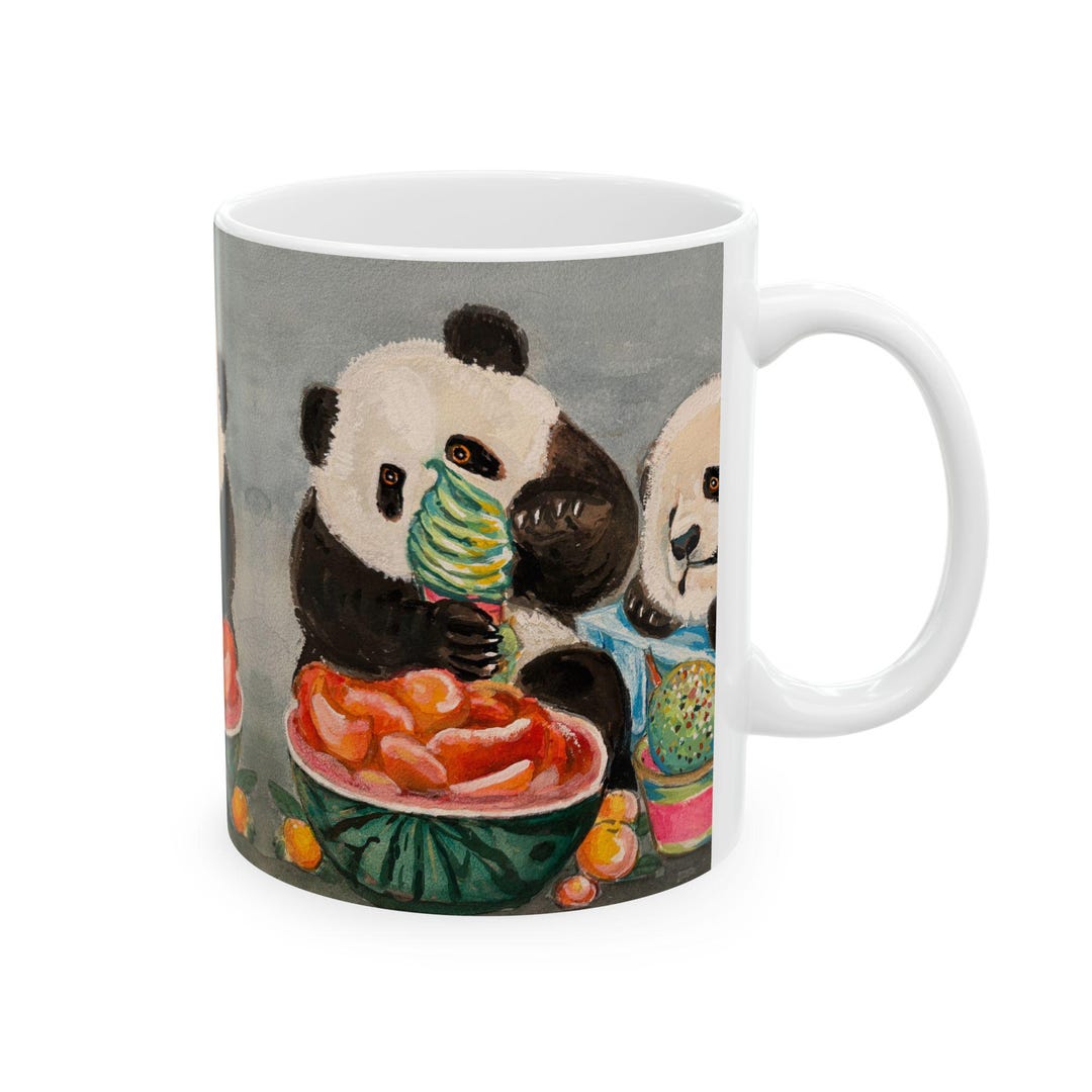 Ceramic Panda Mug, Panda Eating Ice Cream, Cute Animal Drinkware for ...