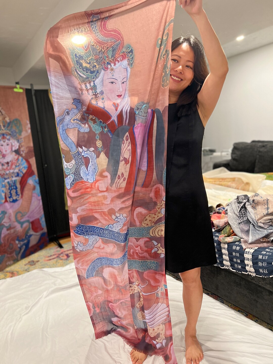 Fire Dragon Empress Wang Zhengjun Light Scarf, Water Color Painting, Women Fashion Scarf - Etsy